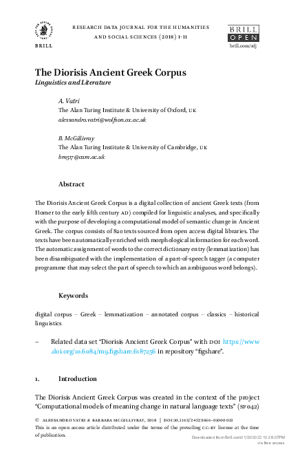 (PDF) The Diorisis Ancient Greek Corpus