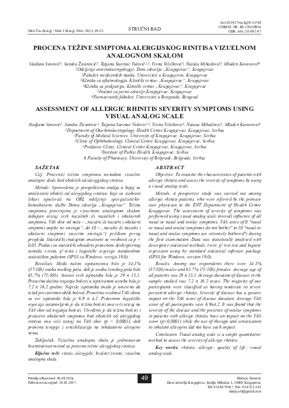 (PDF) Assessment of allergic rhinitis severity symptoms using visual ...