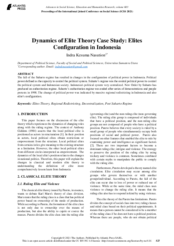 (PDF) Dynamics of Elite Theory Case Study: Elites Configuration in ...