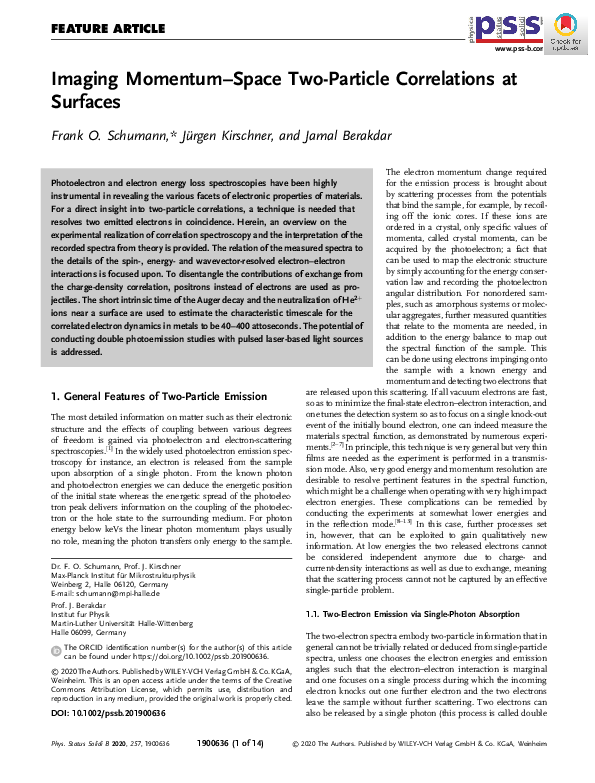 (PDF) Imaging Momentum‐Space Two‐Particle Correlations at Surfaces