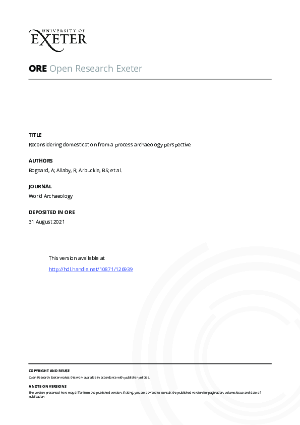 (PDF) Reconsidering domestication from a process archaeology ...