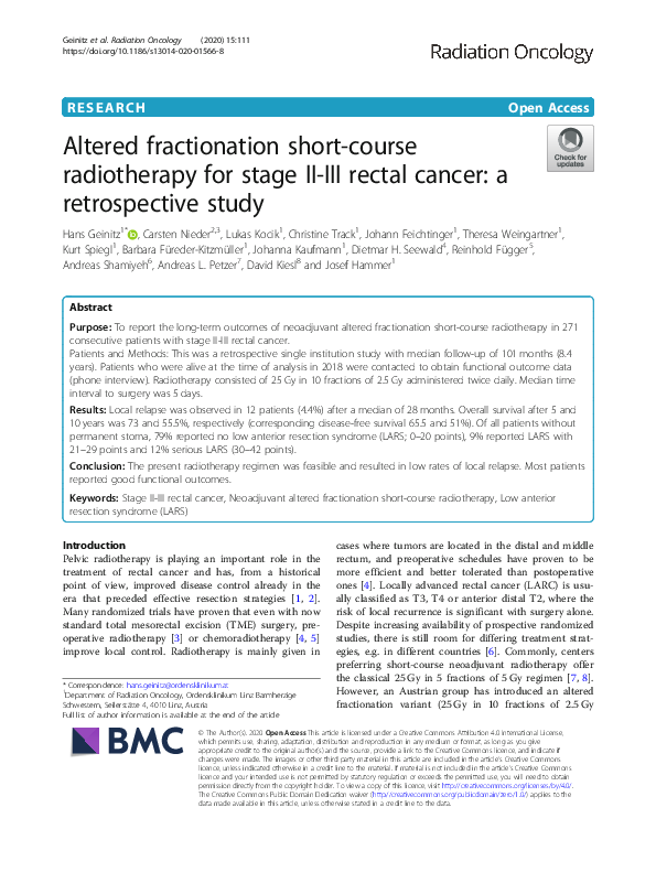 (PDF) Altered fractionation short-course radiotherapy for stage II-III ...
