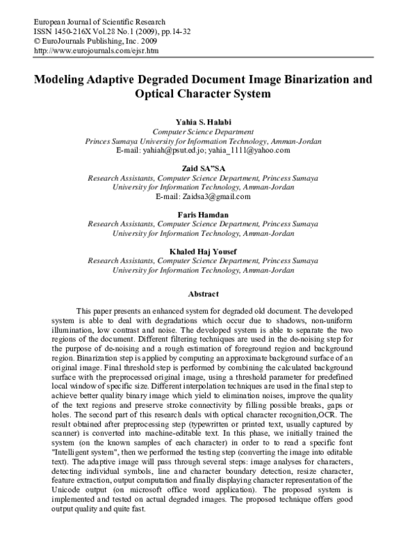 (PDF) Modeling Adaptive Degraded Document Image Binarization and Optical Character System