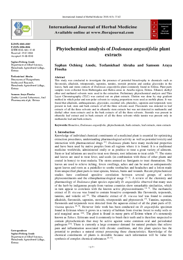 (PDF) Phytochemical analysis of Dodonaea angustifolia plant extracts