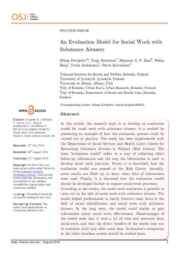 (PDF) An Evaluation Model for Social Work with Substance Abusers
