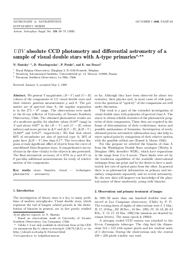 (PDF) U B V ?absolute CCD photometry and differential astrometry of a ...