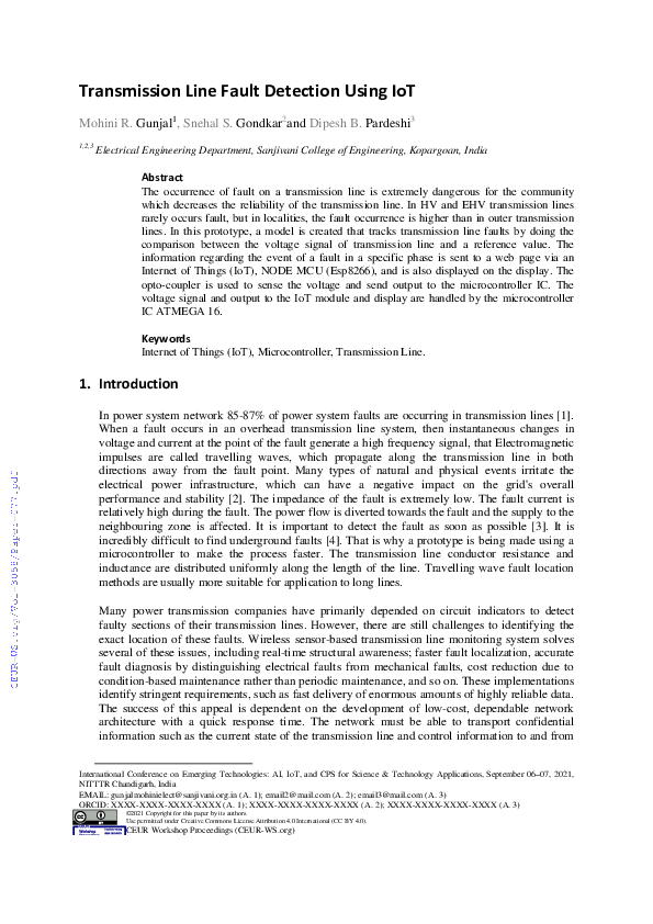 (PDF) Transmission Line Fault Detection Using IoT