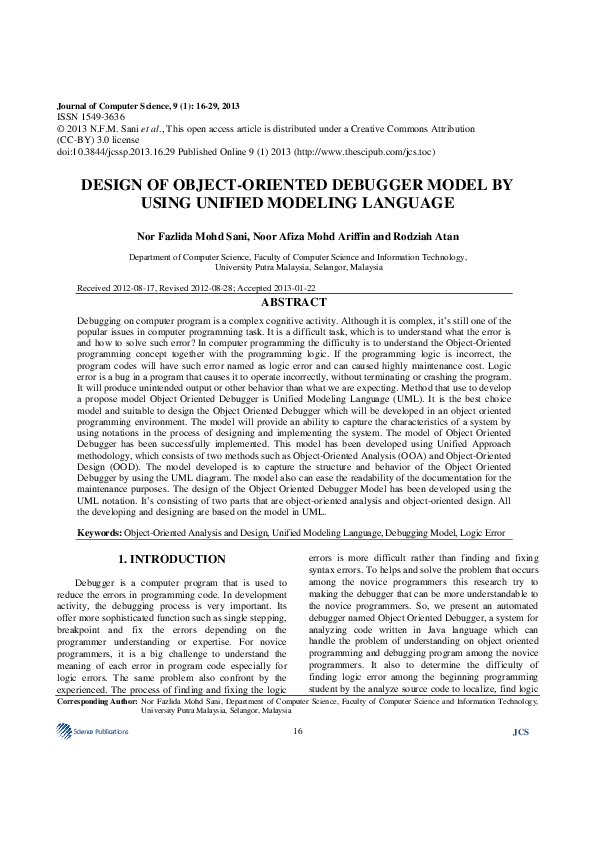 (PDF) Design of Object-Oriented Debugger Model by Using Unified ...