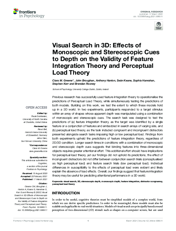 (PDF) Visual Search in 3D: Effects of Monoscopic and Stereoscopic Cues to Depth on the Validity ...