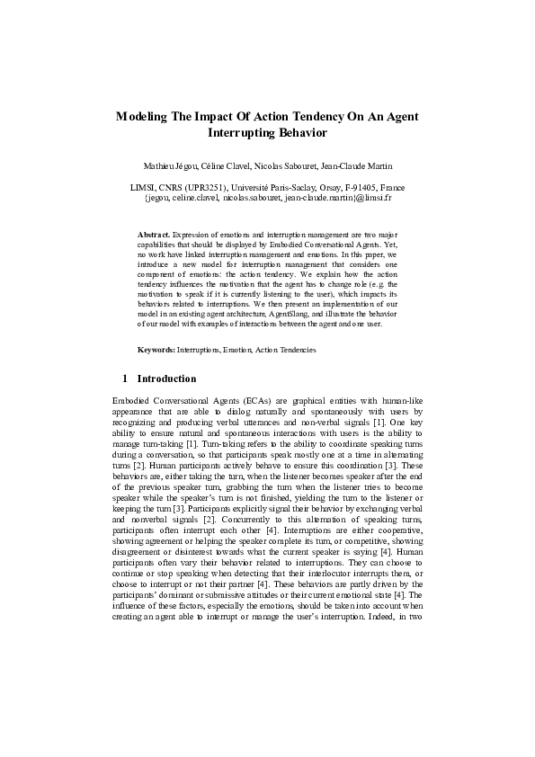 (PDF) Modeling The Impact Of Action Tendency On An Agent Interrupting ...