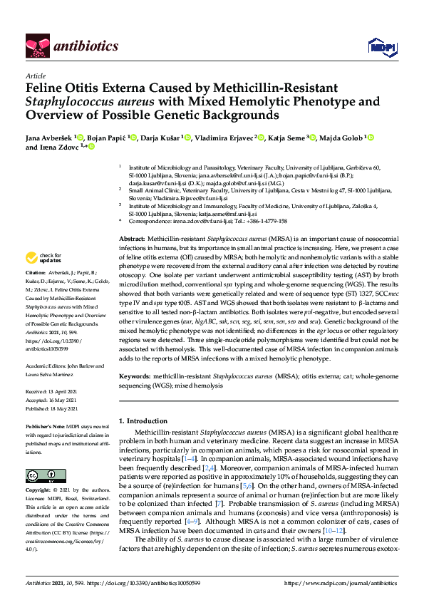 (PDF) Feline Otitis Externa Caused by Methicillin-Resistant ...