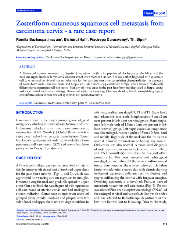 (PDF) Zosteriform cutaneous squamous cell metastasis from carcinoma ...