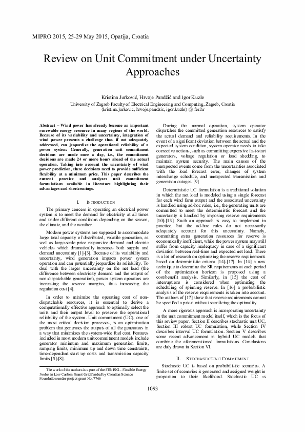 (PDF) Review on unit commitment under uncertainty approaches