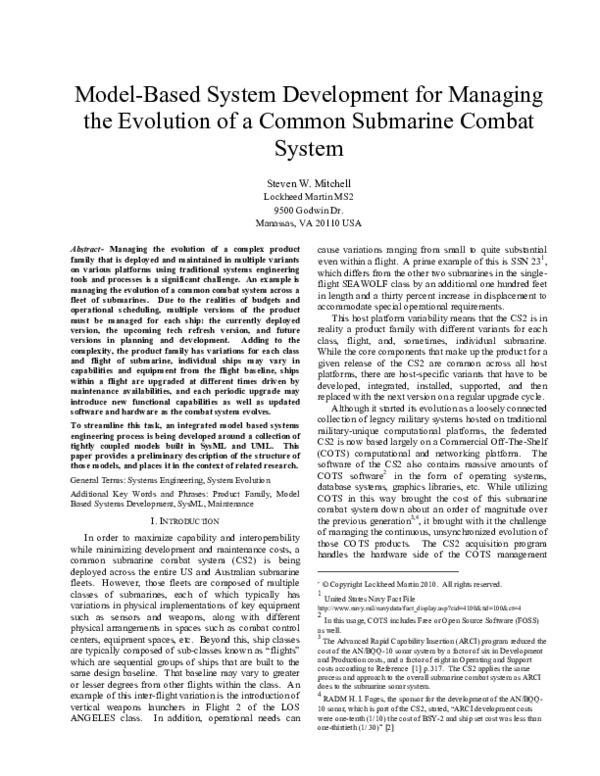 (PDF) Model-Based System Development for Managing the Evolution of a Common Submarine Combat System