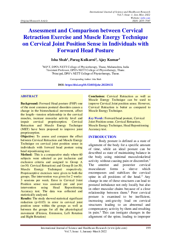 (PDF) Assessment and Comparison between Cervical Retraction Exercise ...
