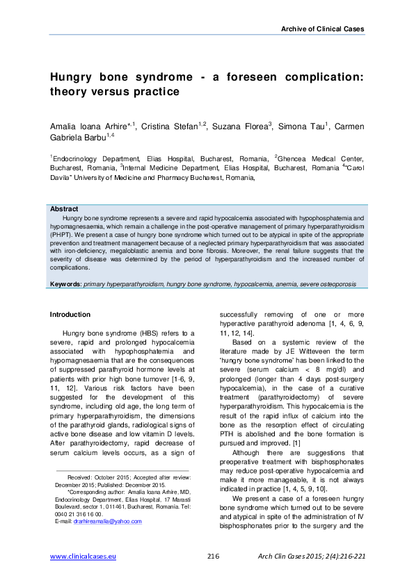 (PDF) Hungry bone syndrome - a foreseen complication: theory versus ...