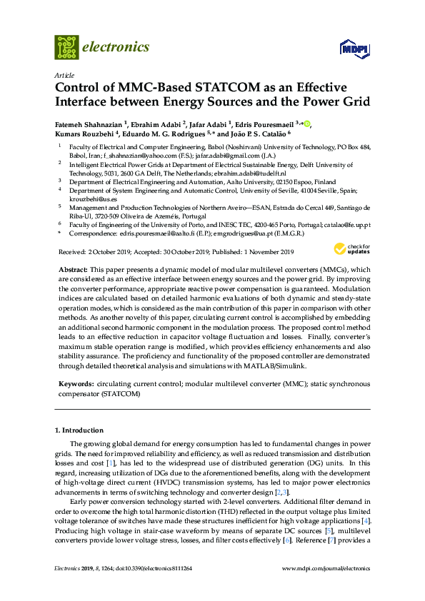 Pdf Control Of Mmc Based Statcom As An Effective Interface Between