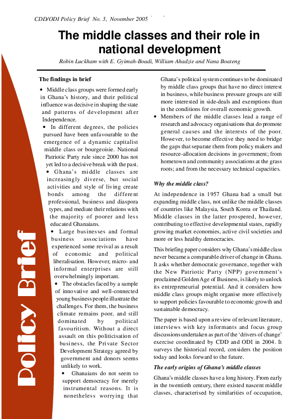 (PDF) The middle classes and their role in national development