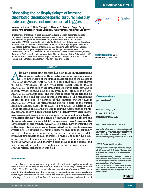 (PDF) Dissecting the pathophysiology of immune thrombotic ...