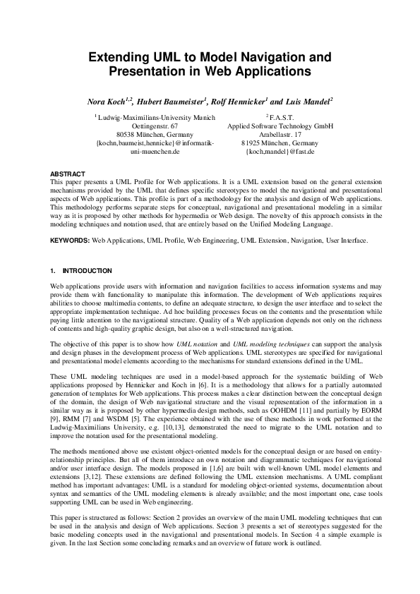(PDF) Extending UML to Model Navigation and Presentation in Web Applications