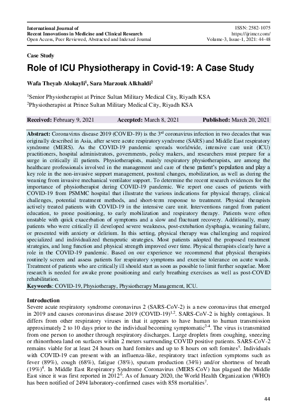 (PDF) Role of ICU Physiotherapy in Covid-19: A Case Study