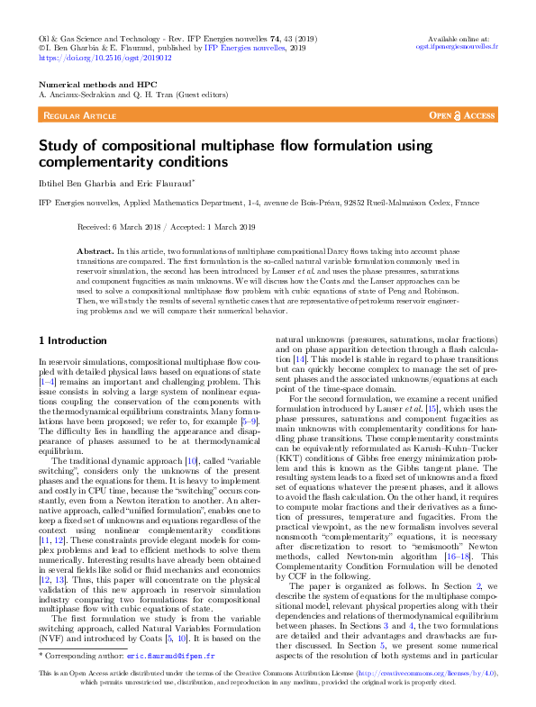 (PDF) Study of compositional multiphase flow formulation using complementarity conditions
