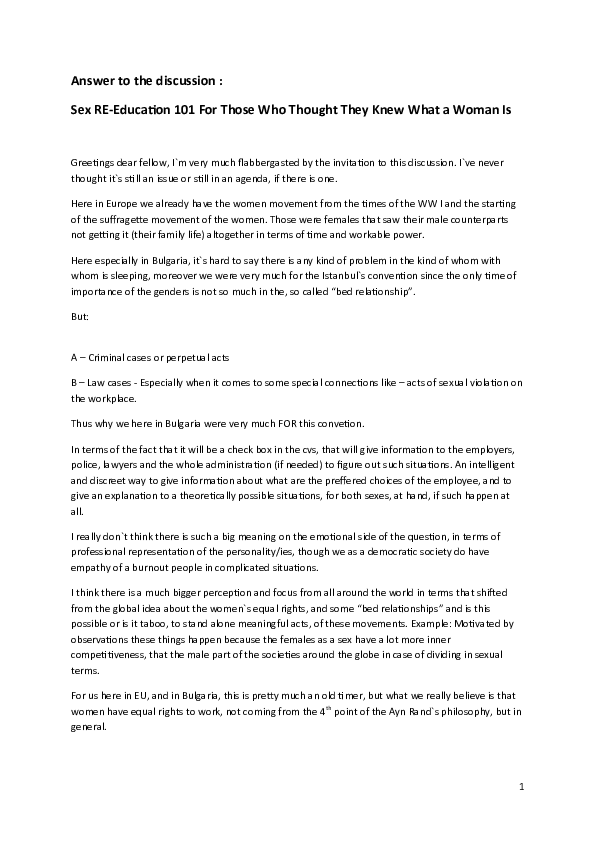 Doc Answer To The Discussion Sex Re Education 101 For Those Who Thought They Knew What A