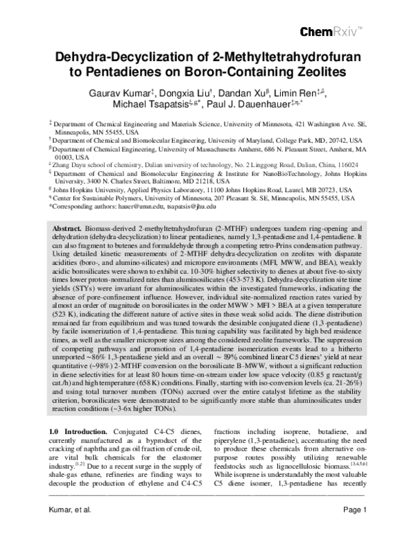(PDF) Dehydra-Decyclization of 2-Methyltetrahydrofuran to Pentadienes ...
