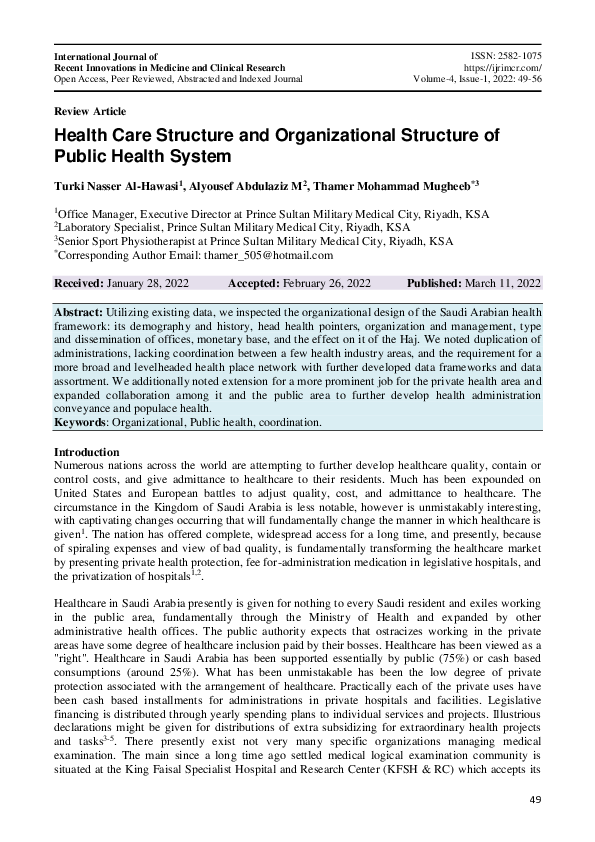 (PDF) Health Care Structure and Organizational Structure of Public ...