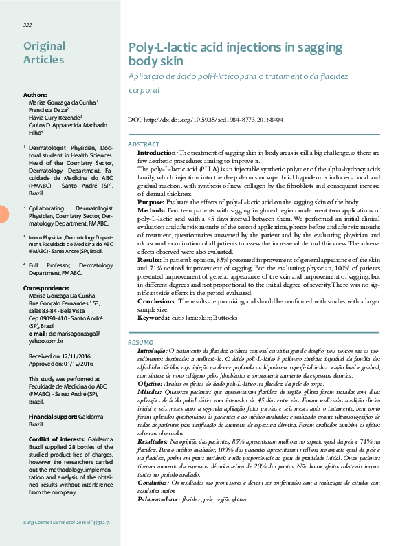(PDF) Poly-L-lactic acid injections in sagging body skin