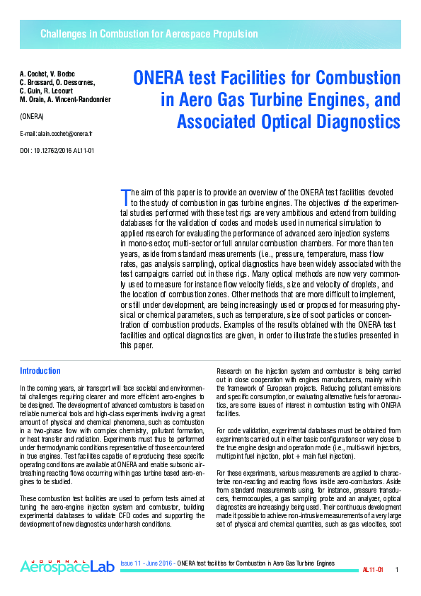(PDF) ONERA Test Facilities for Combustion in Aero Gas Turbine Engines ...