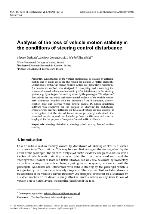 (PDF) Analysis of the loss of vehicle motion stability in the ...