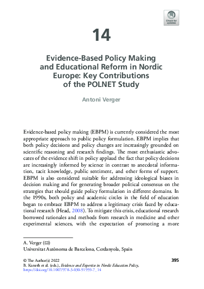 (PDF) Evidence-Based Policy Making and Educational Reform in Nordic Europe: Key Contributions of ...
