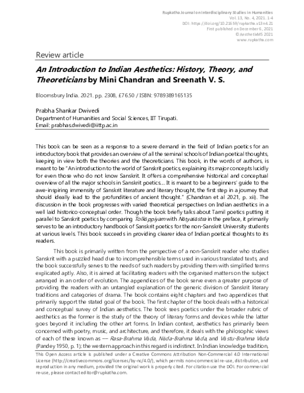 (PDF) An Introduction to Indian Aesthetics: History, Theory, and ...