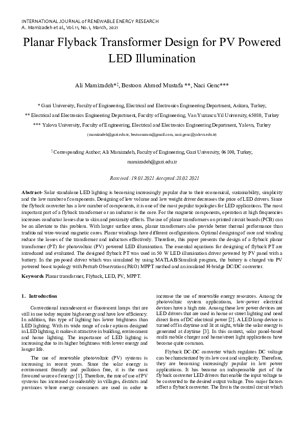 (PDF) Planar Flyback Transformer Design for PV Powered LED Illumination