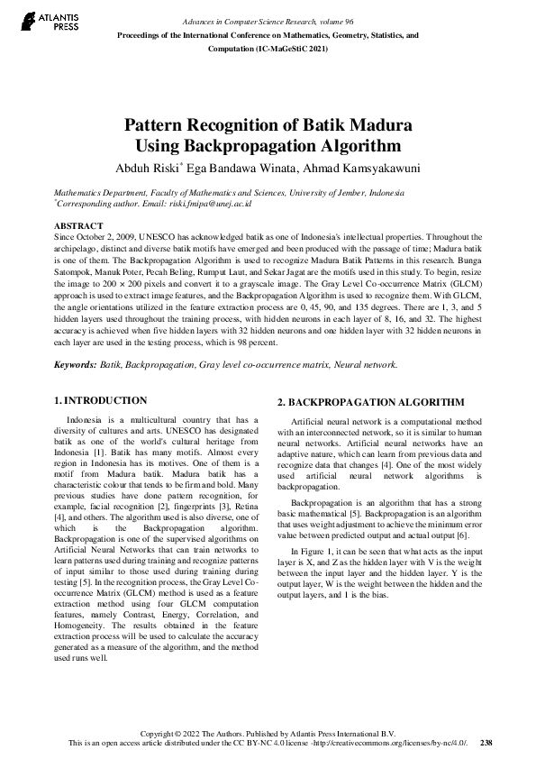 (PDF) Pattern Recognition of Batik Madura Using Backpropagation Algorithm