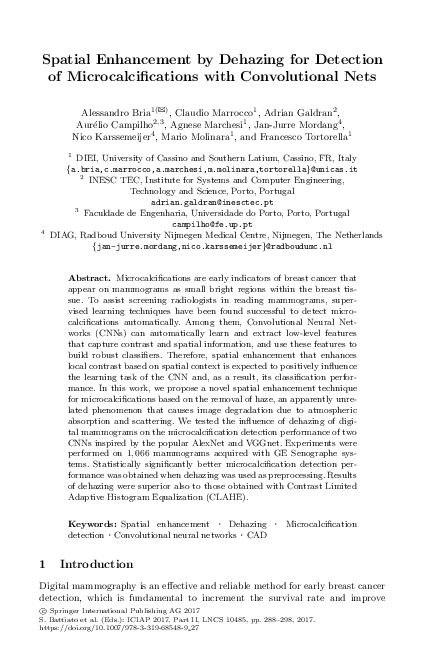 (PDF) Spatial Enhancement by Dehazing for Detection of Microcalcifications with Convolutional Nets