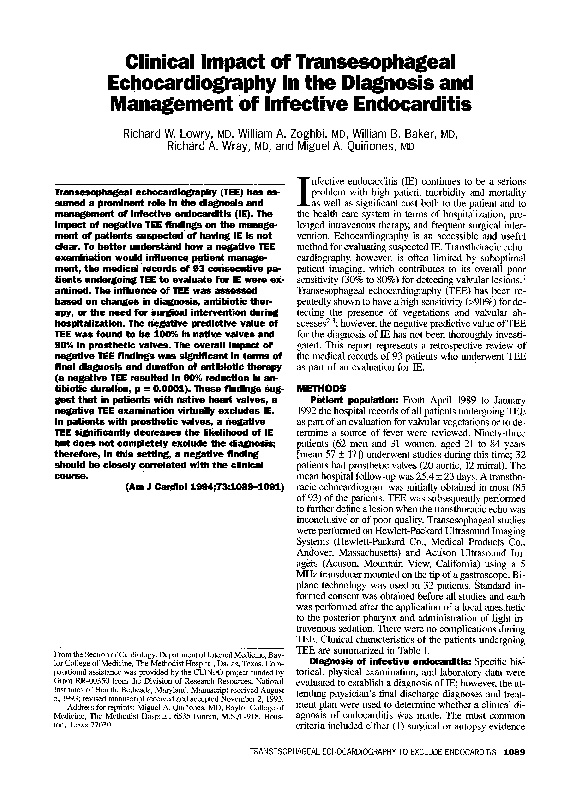 (PDF) Clinical impact of transesophageal echocardiography in the diagnosis and management of ...