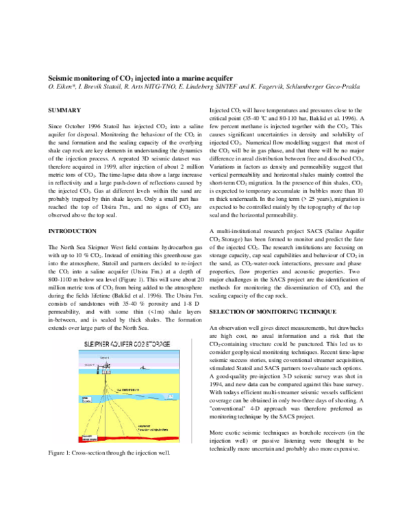 Pdf Seismic Monitoring Of Co2 Injected Into A Marine Aquifer
