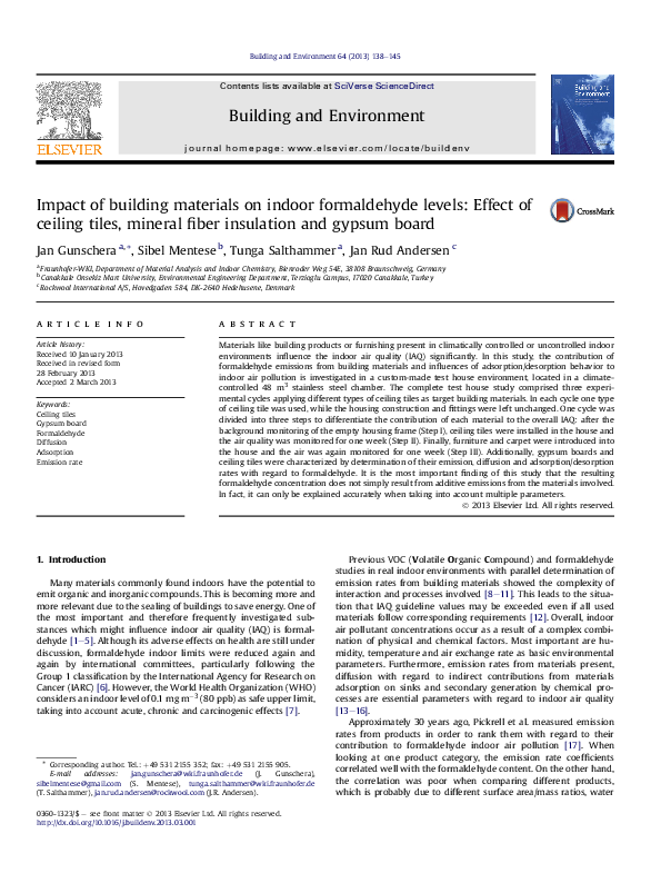(PDF) Impact of building materials on indoor formaldehyde levels ...