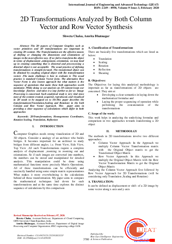 (PDF) 2D Transformations Analyzed by Both Column Vector and Row Vector ...