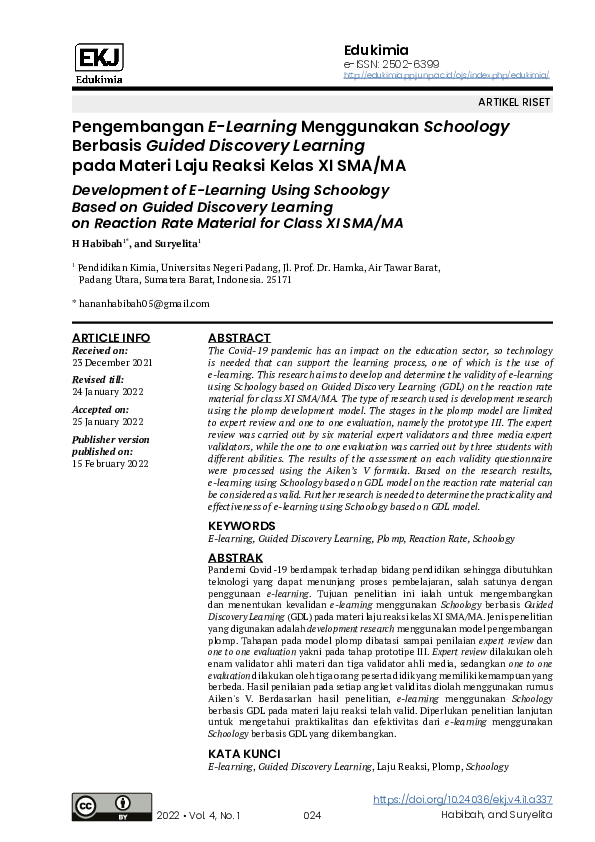 (PDF) Pengembangan E-Learning Menggunakan Schoology Berbasis Guided Discovery Learning pada ...