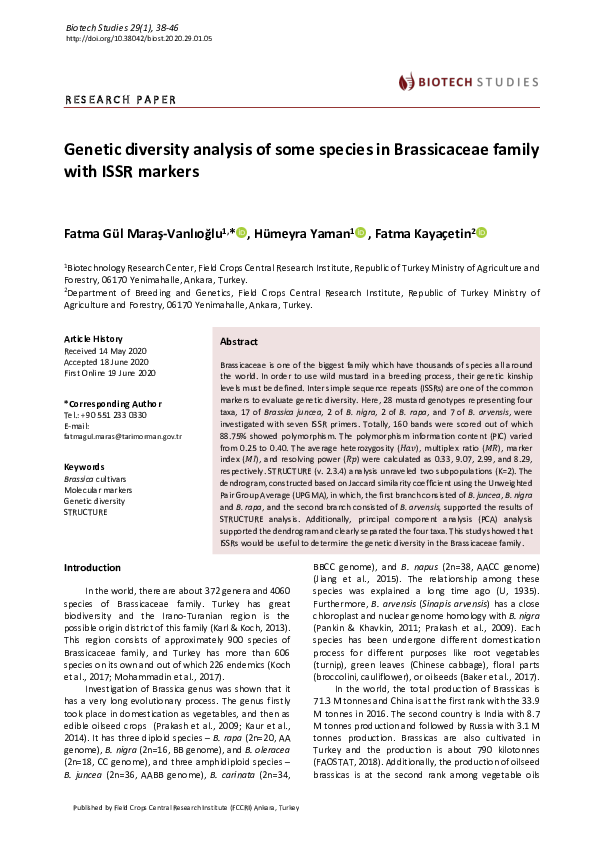 (PDF) Genetic diversity analysis of some species in Brassicaceae family ...