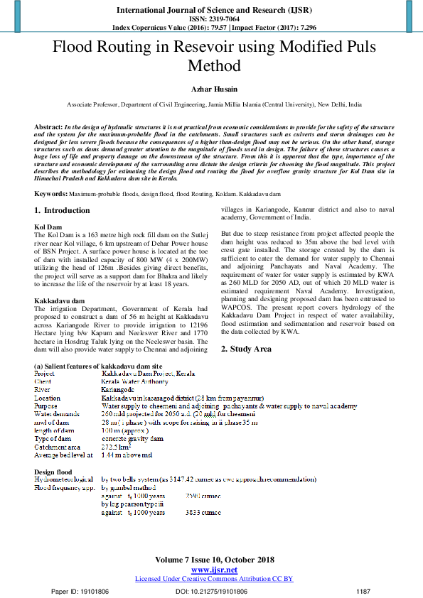 (PDF) Flood Routing in Resevoir using Modified Puls Method