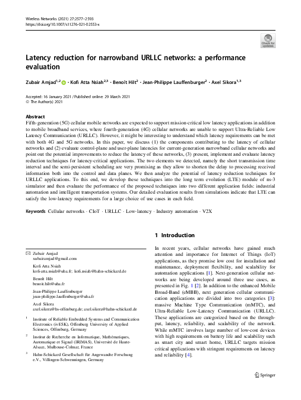 (PDF) Latency reduction for narrowband URLLC networks: a performance evaluation
