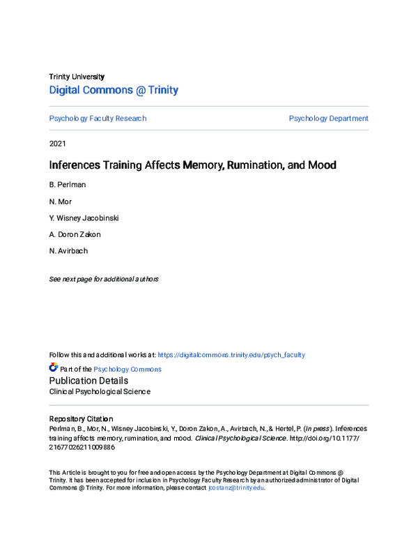 (PDF) Inferences Training Affects Memory, Rumination, and Mood