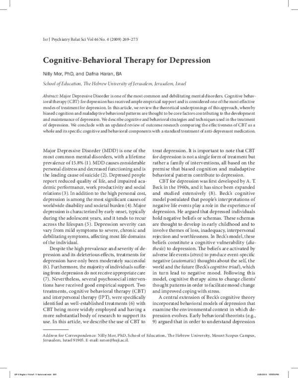 (PDF) Cognitive-behavioral therapy for depression