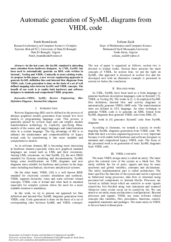 Pdf Automatic Generation Of Sysml Diagrams From Vhdl Code