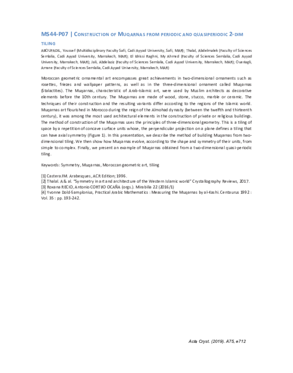 (PDF) Construction of Muqarnas from periodic and quasiperiodic 2D
