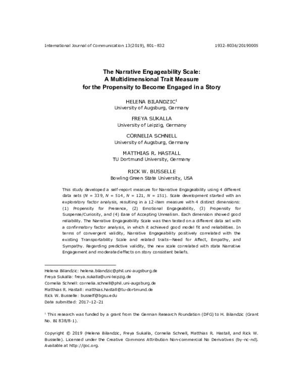 (PDF) The Narrative Engageability Scale: A Multidimensional Trait ...